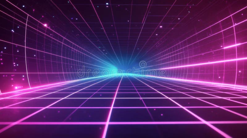 Neon Grid Tunnel Extends into Digital Horizon with Synthwave Vibes ...