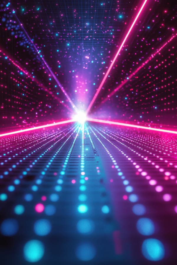 Neon Grid Tunnel Light Path. Stock Illustration - Illustration of ...