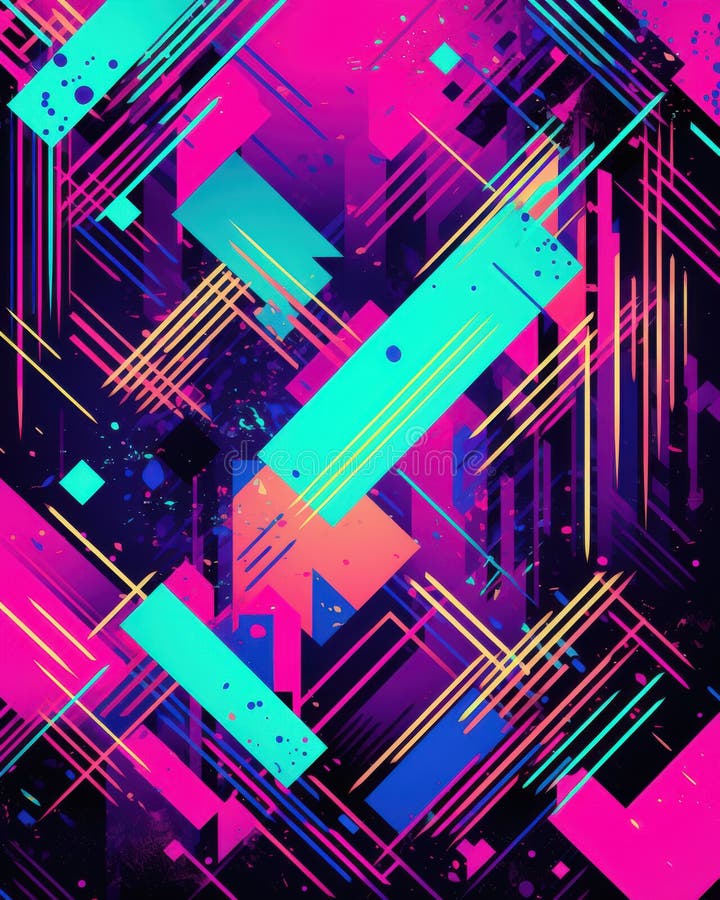 Neon Grids and Abstract Shapes in Retro 80s Style. Stock Illustration ...