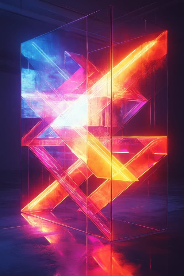 Neon Growth Arrows, Colorful Neon Arrows Emerge from a Geometric Shape ...