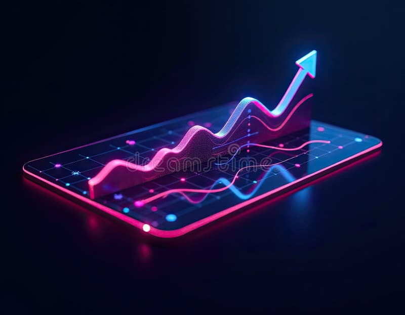 Neon Growth Chart on Tablet - Digital Business Success Stock ...