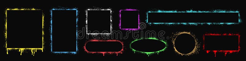 Neon Grunge Spray Border Frame Set, Grunge Rectangles and Circles ...