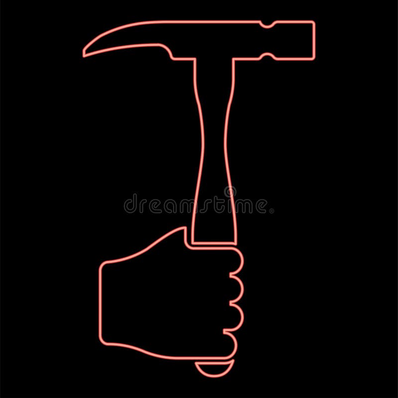 Neon Hammer in Hand Holding Tool Use Arm Using Working Concept Red ...