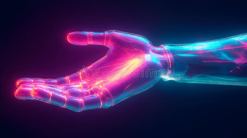 Neon Hand 3D Render stock illustration. Illustration of science - 346109648