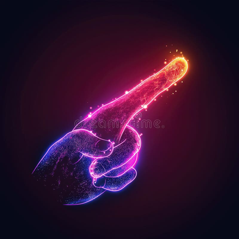 A Neon Hand in Electric Blue is Pointing with Its Index Finger Stock ...