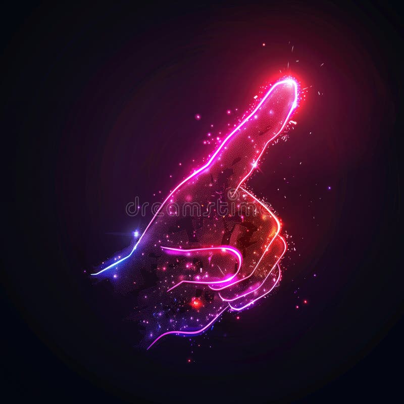 A Neon Hand in Electric Blue is Pointing with Its Index Finger Stock ...