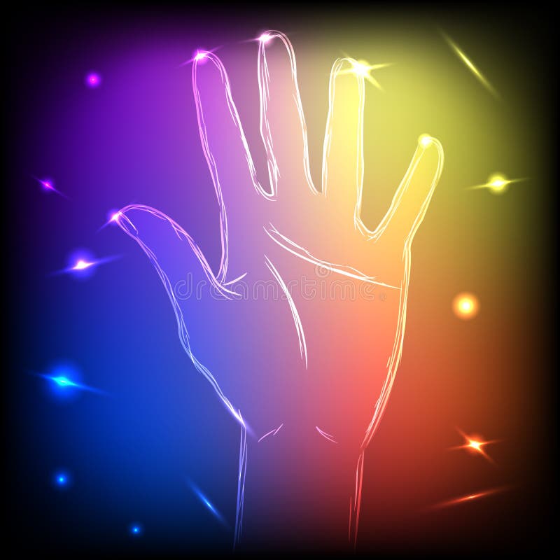 Neon Hand Five stock vector. Illustration of bright, finger - 36072926
