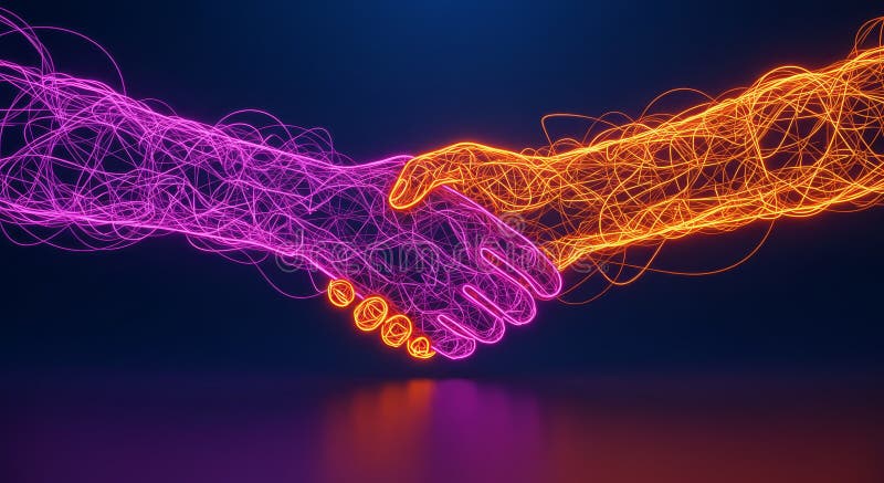 Neon Hands Partnership Abstract Visualization Symbolizing Collaboration ...