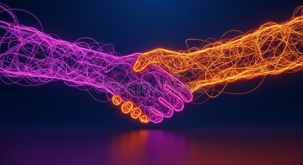Neon Hands Partnership Abstract Visualization Symbolizing Collaboration ...