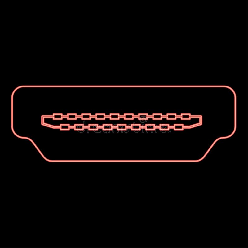 Neon HDMI Port Socket Red Color Vector Illustration Image Flat Style ...