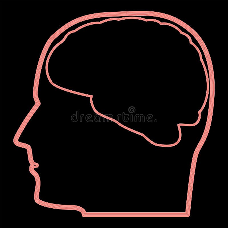 Neon Head with Brain the Red Color Vector Illustration Flat Style Image ...