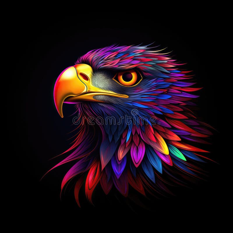 Neon Head Eagle Bird Logo Black Background Generative AI Stock ...