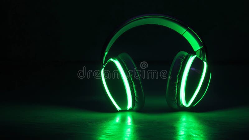Neon Headphones Glowing in the Dark Stock Image - Image of blue ...