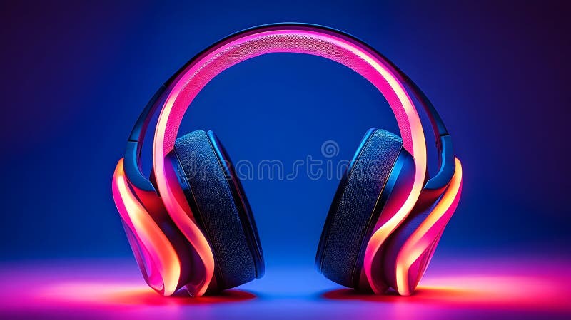 Neon Gaming Headphones stock illustration. Illustration of technology ...