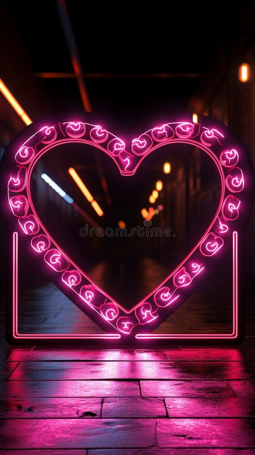 Neon Heart Border an Illuminated Sign Forms a Frame of Affectionate ...