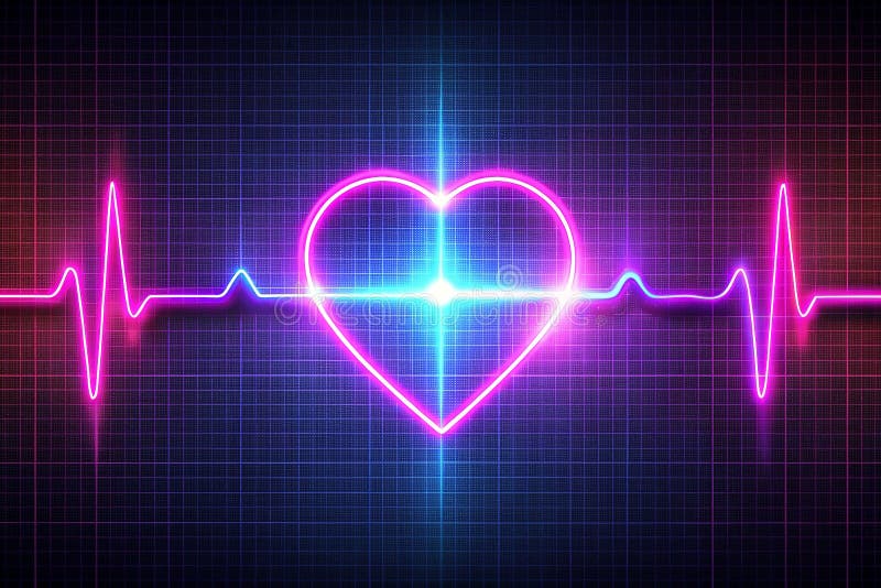 Neon heart on EKG graphic stock illustration. Illustration of pattern ...