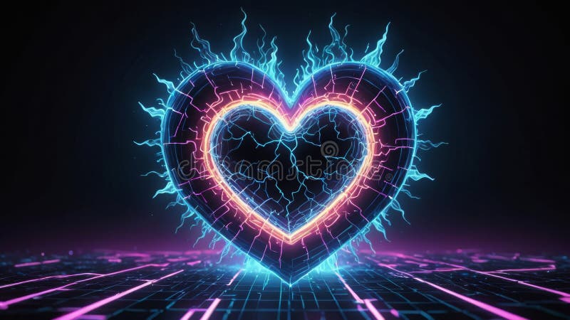 Neon Heart with Electric Aura on a Digital Grid, Representing Love and ...