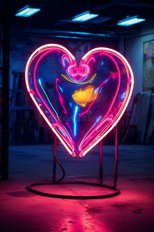 Neon Heart Light. Generative Ai Illustration Stock Photo - Image of ...