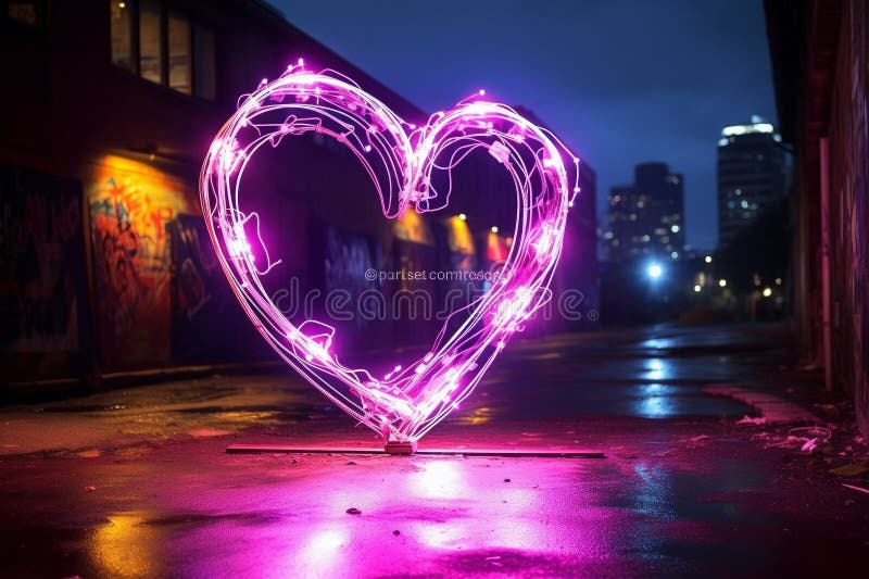 Neon Heart Light. Generative Ai Illustration Stock Photo - Image of ...