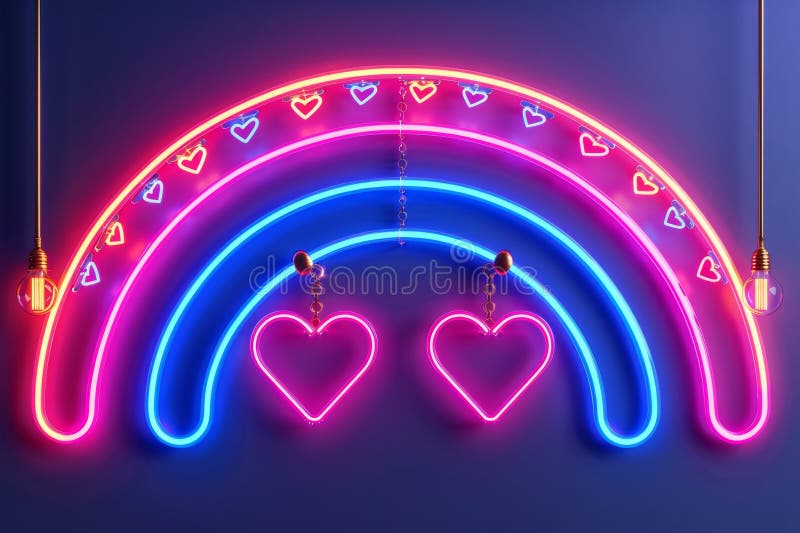 Neon Heart and Rainbow Light Installation in Modern Setting, Capturing ...