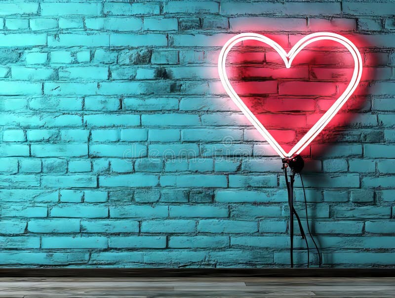 A Neon Heart Shaped Neon Sign on a Brick Wall Stock Photo - Image of ...