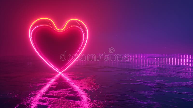 Neon Heart with Smoke, Gradient Led Border Stock Image - Image of ...
