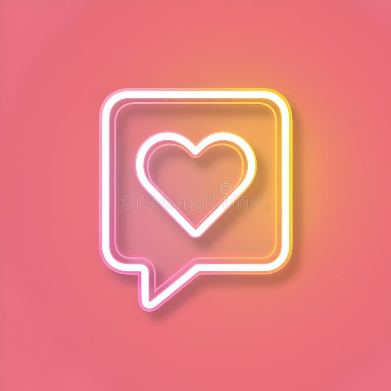 Neon Heart in Square Chat Bubble, Pink Yellow Gradient Symbolizes ...