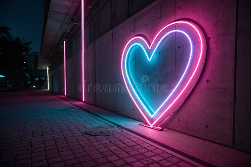 Neon Heart with Two Colours Pink and Blue - Generated by Ai Stock ...