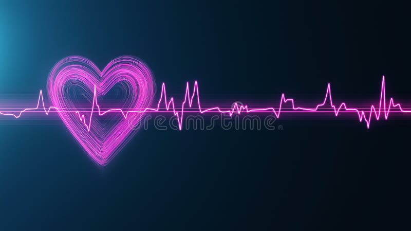 Neon Heartbeat with Electrocardiogram Line on Dark Background Stock ...