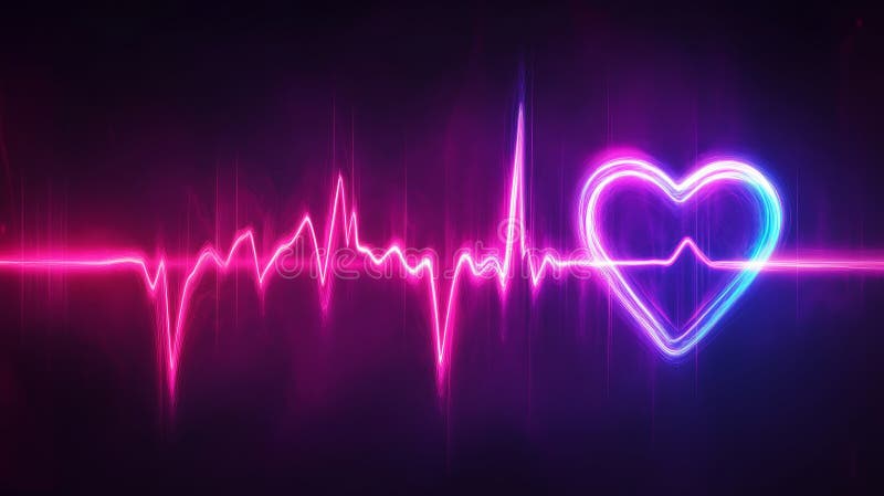 Neon Heartbeat with Heart Symbol on a Pulsating ECG Line. Stock Photo ...