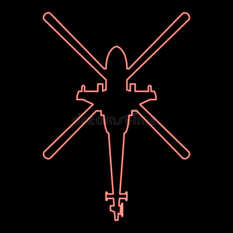 Neon Helicopter Top View Battle Helicopter Red Color Vector ... Neon Helicopter Top View Battle Helicopter Red Color Vector ...
