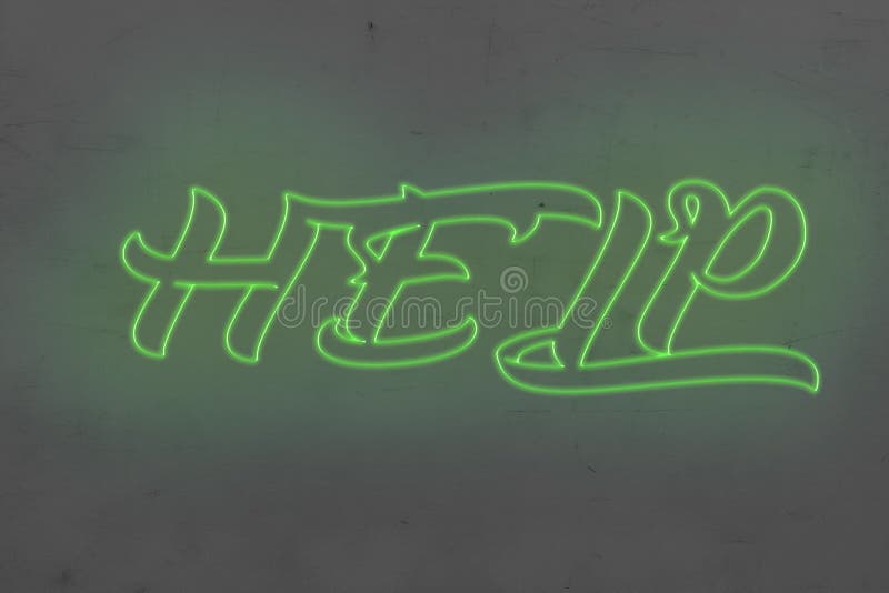 Neon HELP Word with Green Letters. Illustration. Lights Stock Photo ...