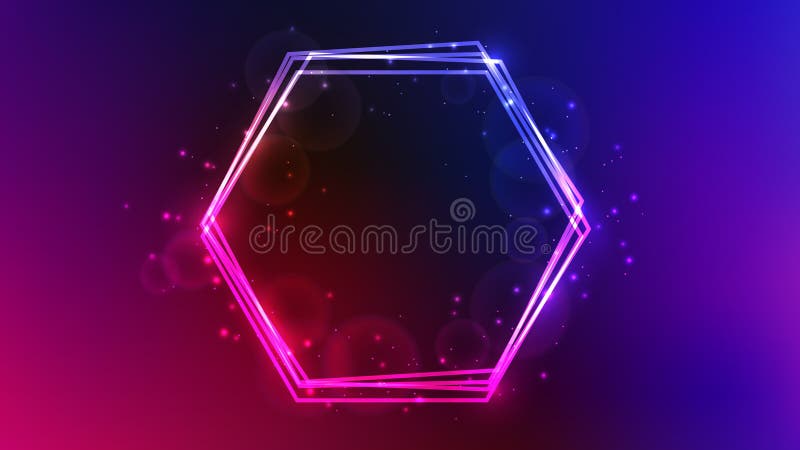 Neon Hexagon Frame with Shining Effects and Sparkles Stock Vector ...