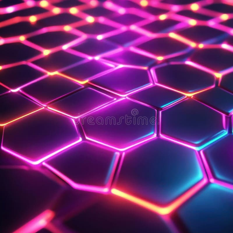 Neon Hexagon Grid, Abstract Purple, Pink, Blue Light Stock Illustration ...