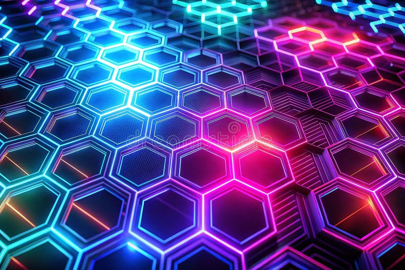 Abstract Hexagon Network Red Blue Neon Grid Pattern Stock Photos - Free ...