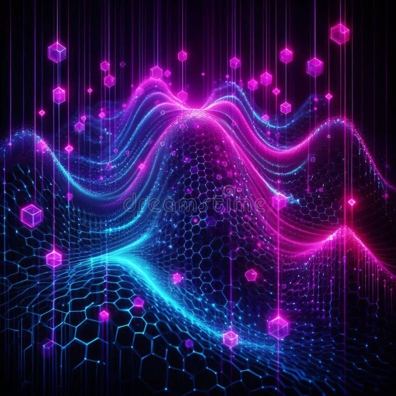 Neon Hexagonal Wave Waves Formed by Hexagons Glowing in Neon Pur Stock ...