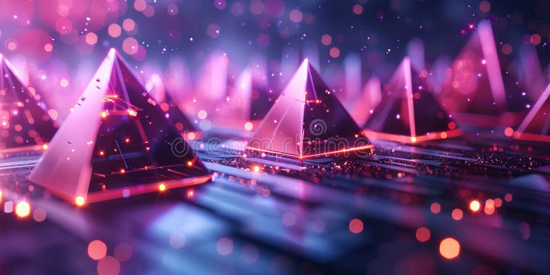 Neon High Tech Surface with Triangular Pyramids. Illuminated Stock ...