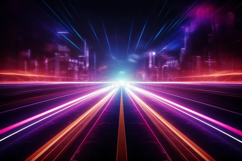 Neon Highway Motif Themed Backdrop 80s Retro Nostalgic Stock ...