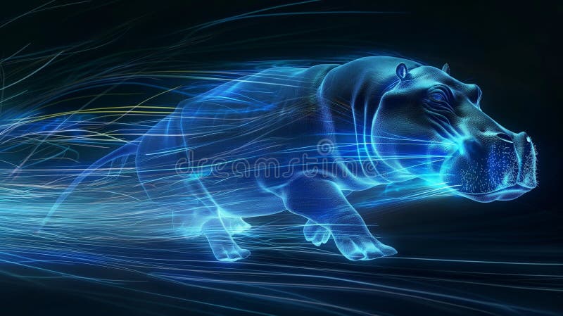 Neon Hippo in Motion stock image. Image of concept, neon - 325034795