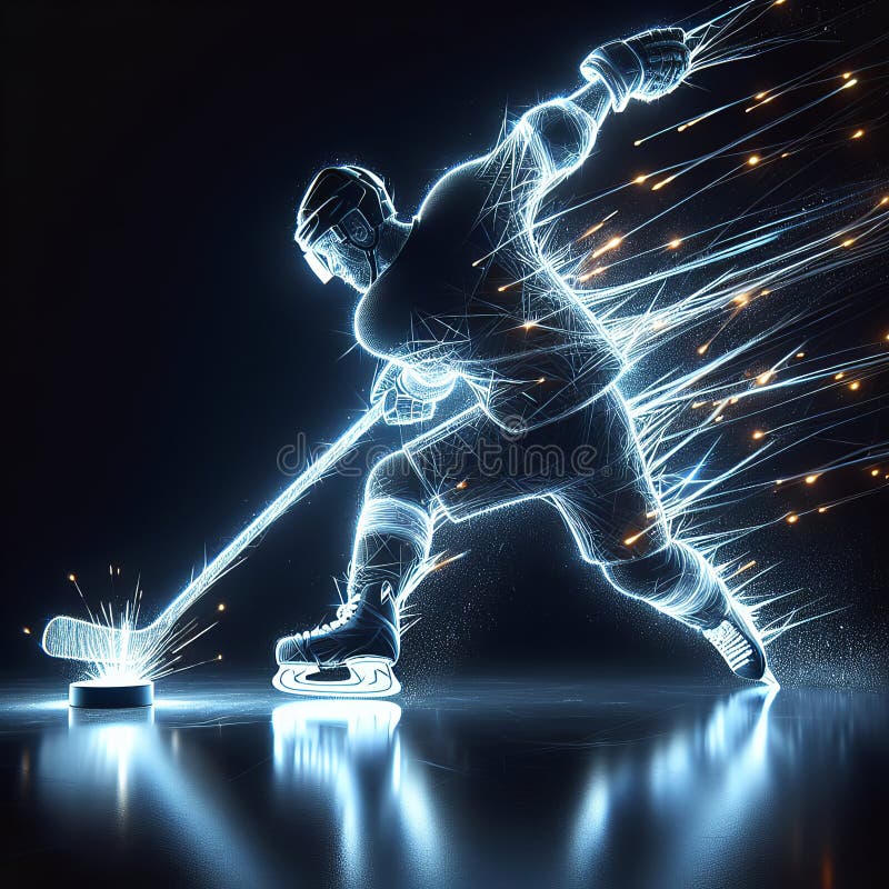 Neon Hockey Player with Dynamic Light Trails Stock Illustration ...