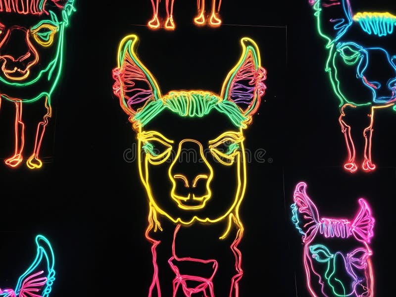 Neon Hologram of Llama - Generated by Ai Stock Illustration ...