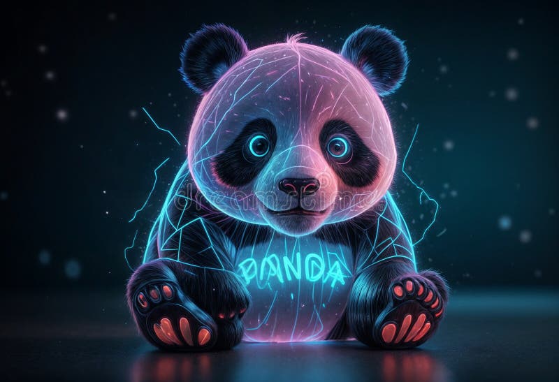 Neon Hologram of Panda - Generated by Ai Stock Illustration ...