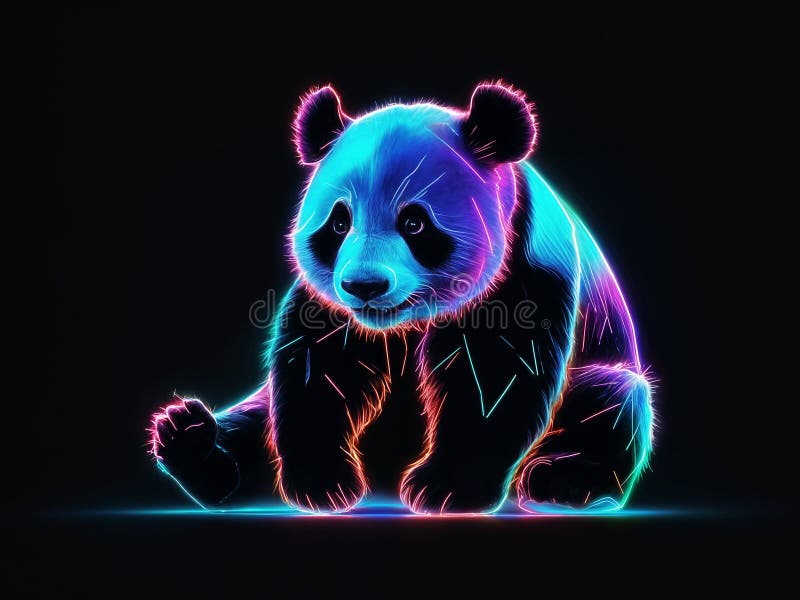 Neon Hologram of Panda - Generated by Ai Stock Illustration ...