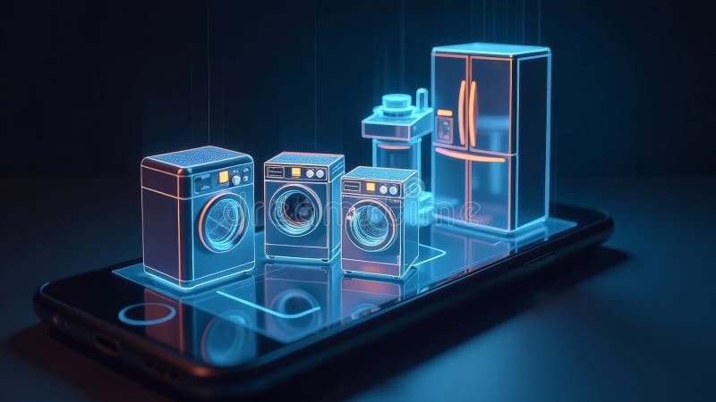 Neon Home Appliances on the Smartphone. the Concept of Remote Control ...