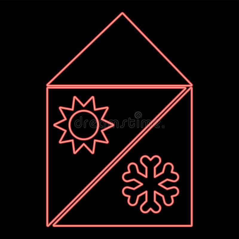 Neon Home Cooling and Heating System Red Color Vector Illustration Flat ...