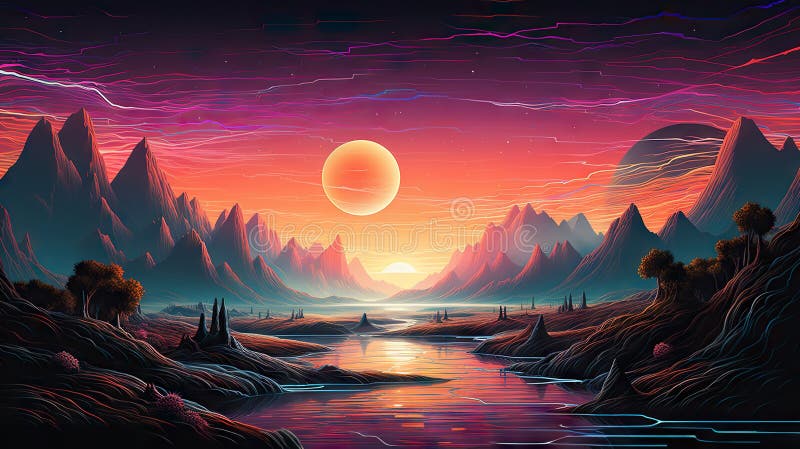 Neon Horizons Synthwave Cyberpunk Landscape with Sun and Mountains ... Neon Horizons Synthwave Cyberpunk Landscape with Sun and Mountains ...