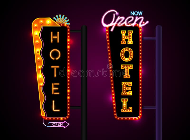 Neon Hotel Sign, Set Vertically Text, Vector Illustration Stock Vector ...