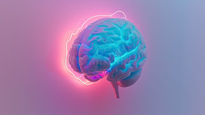 Neon Human Brain for Design. Generative AI Stock Illustration ...