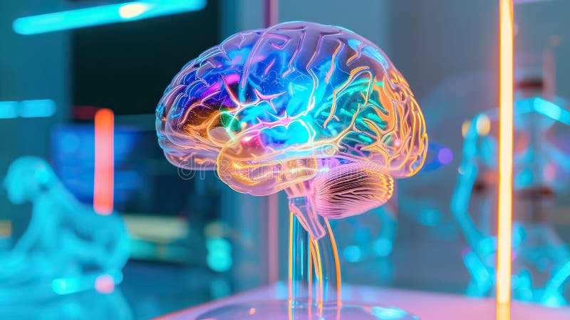 .Neon Human Brain for Design. Generative AI Stock Illustration ...