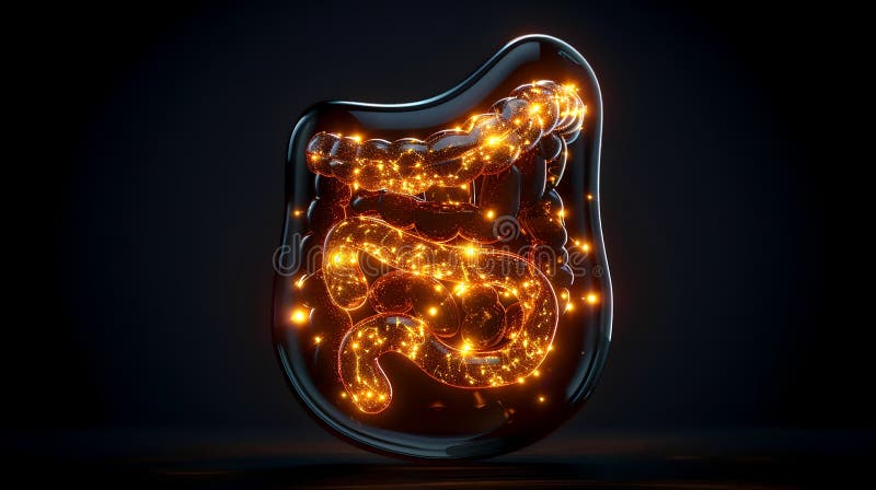 Neon Human Digestive System with Orange Light in Intestines Stock Photo ...